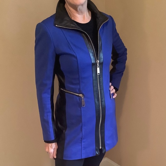 Insight | Jackets & Coats | Insight Blue With Faux Leather Trim Jacket ...